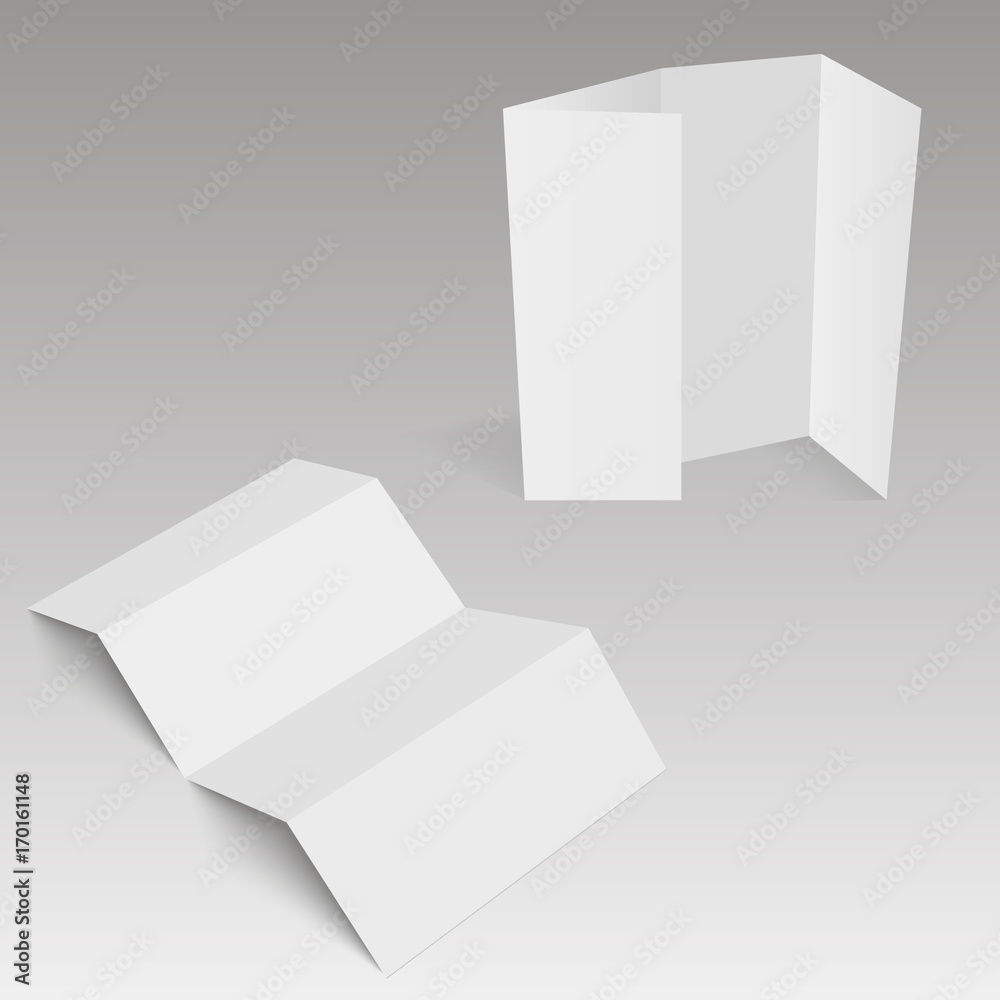 Blank four folded fold paper leaflet, flyer, broadsheet. Vector ...