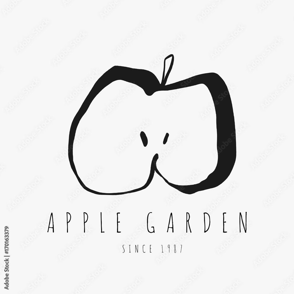 Hand drawn apple logo. Vector naive illustration Stock Vector | Adobe Stock