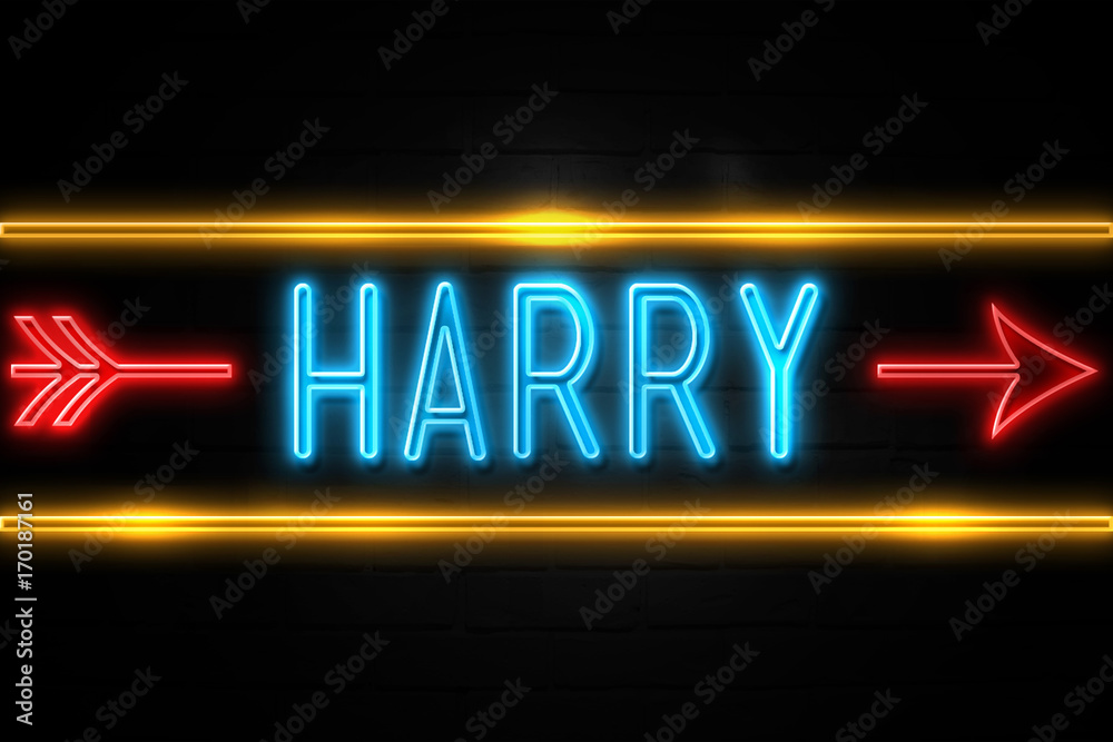 Harry - fluorescent Neon Sign on brickwall Front view Stock ...
