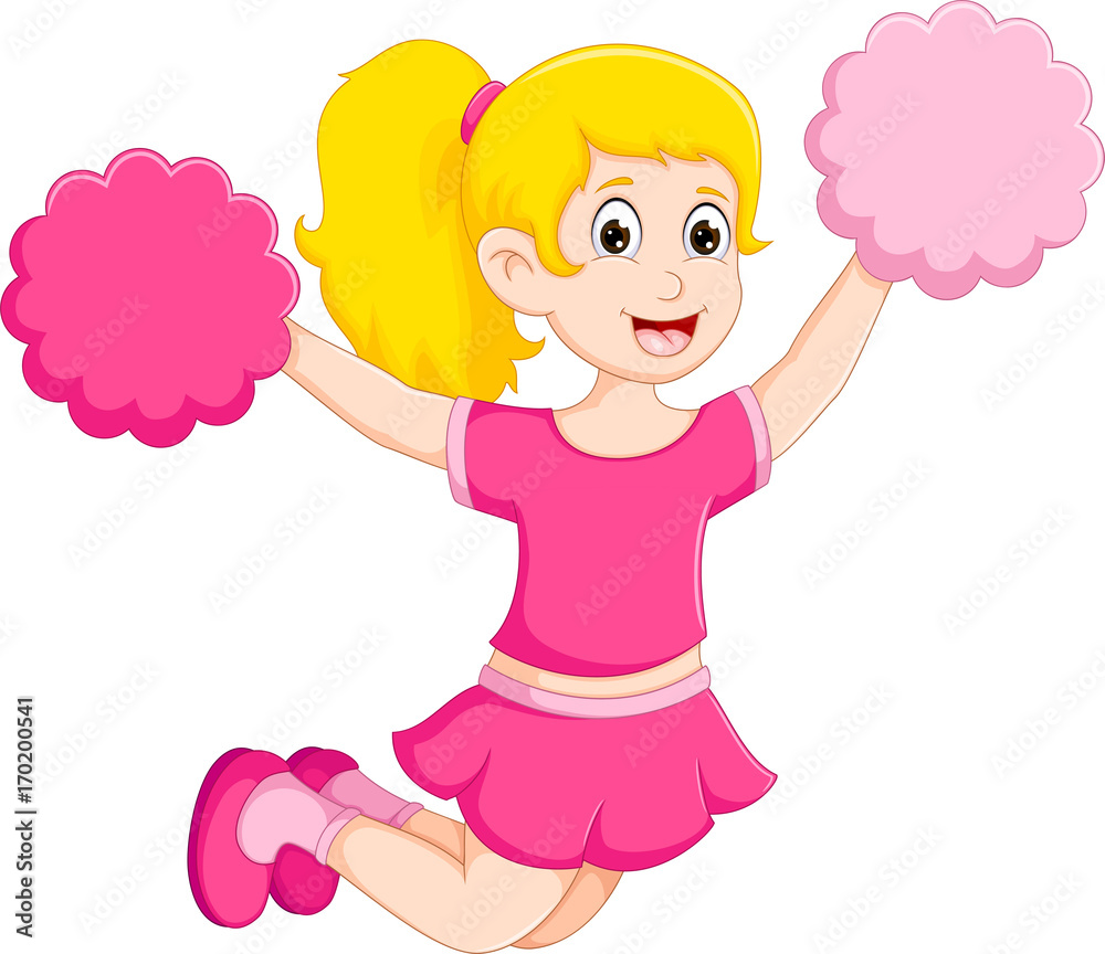 Cute cheerleading girl jumping in air cartoon Stock Vector | Adobe Stock