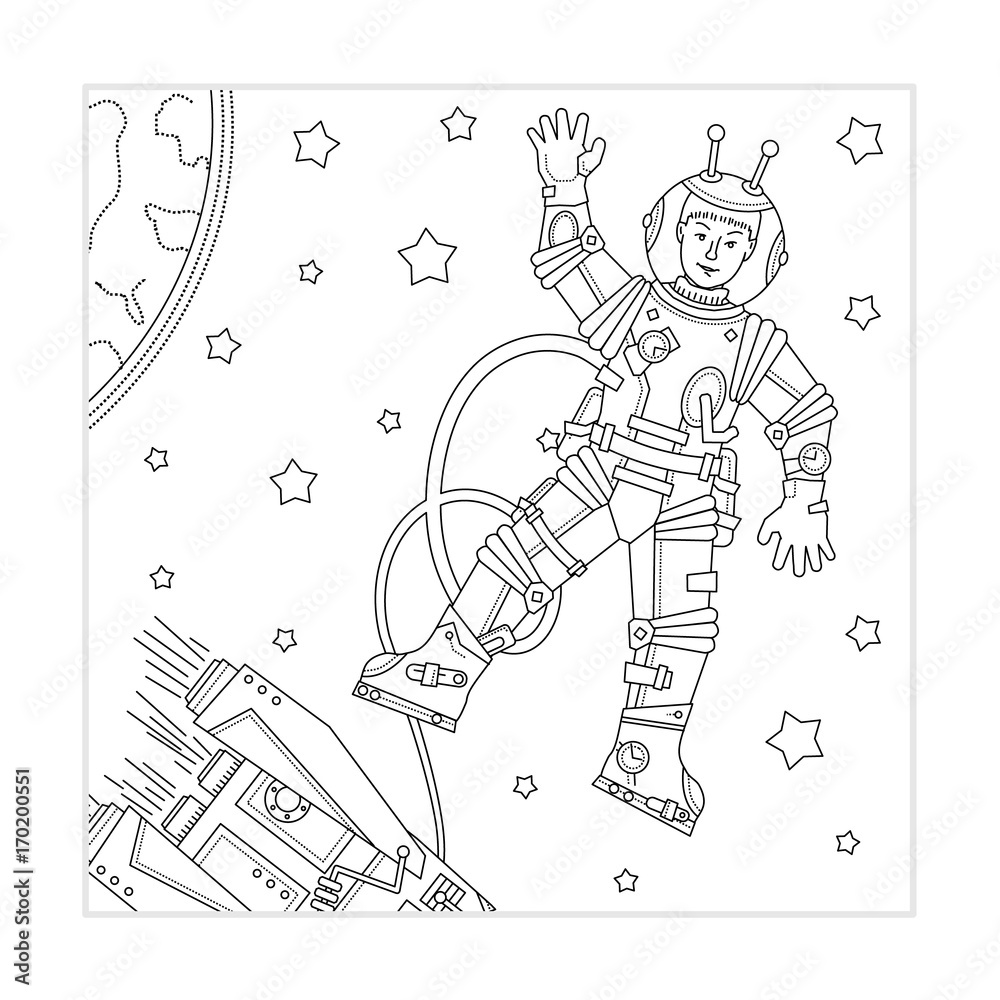 Spaceship And Astronaut Coloring Page