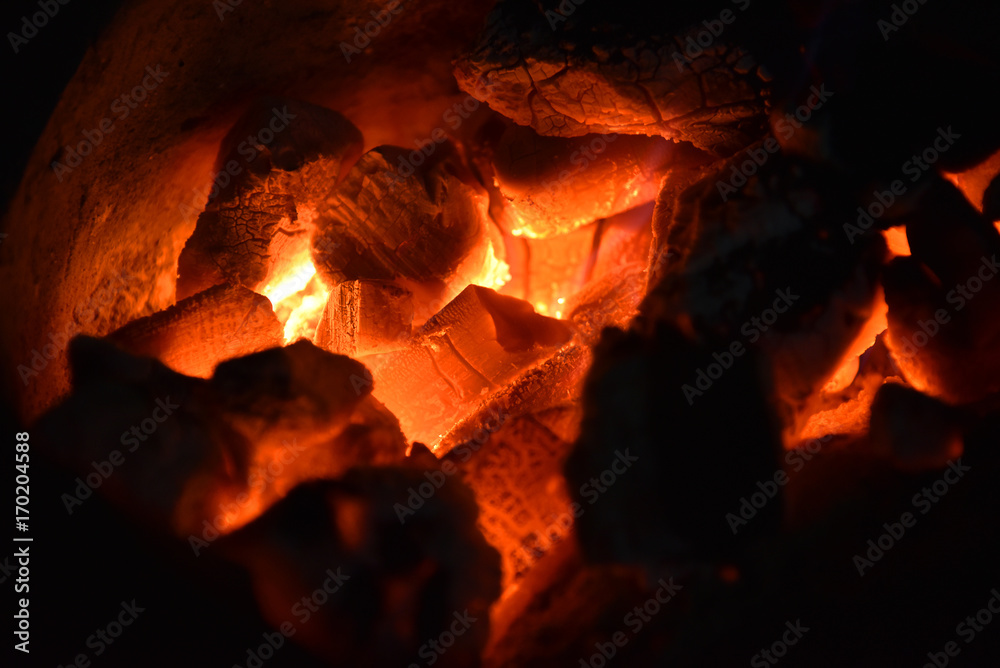 Traditional Stove charcoal burning. Fire charcoal in stove for cooking ...