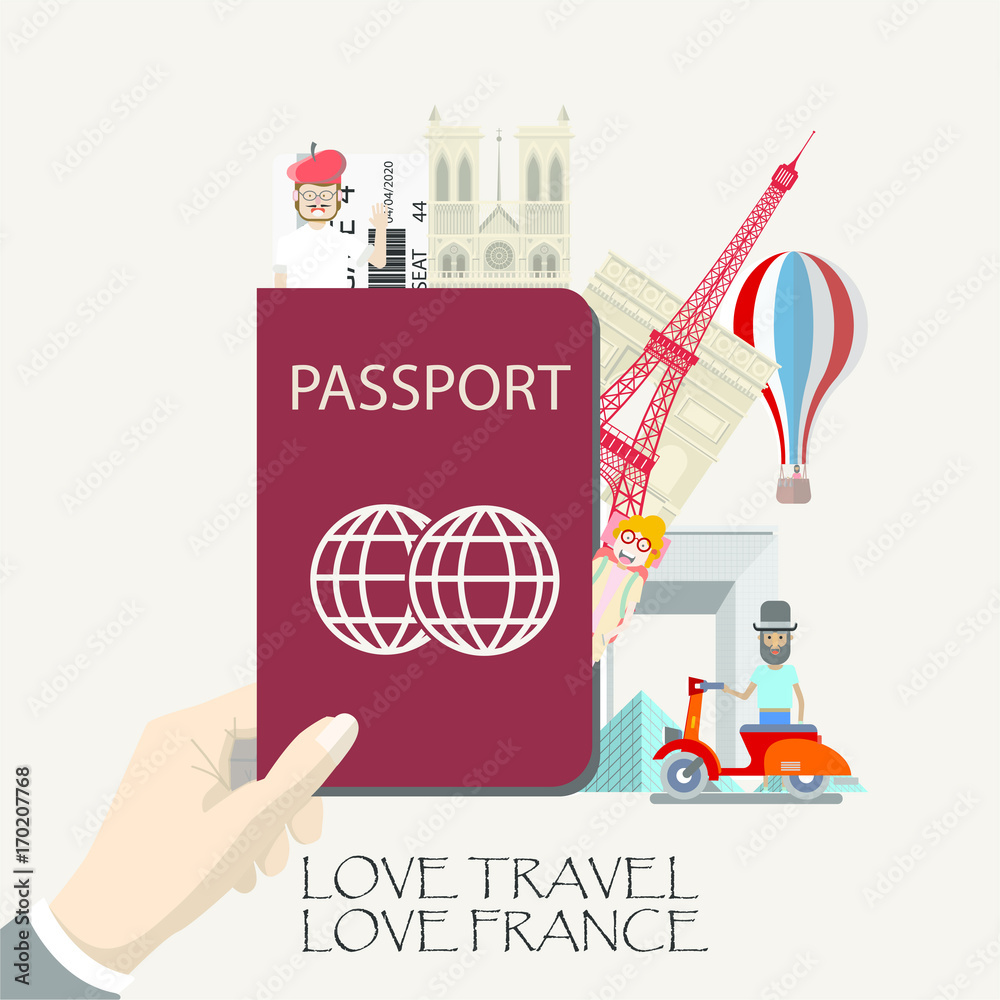 Travel infographic . France infographic , hand holding passport with ...
