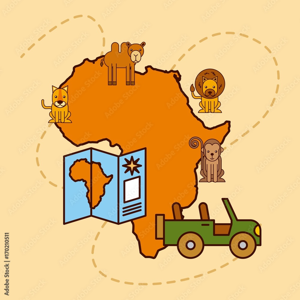 safari map africa animals wildlife jeep symbol vector illustration ...