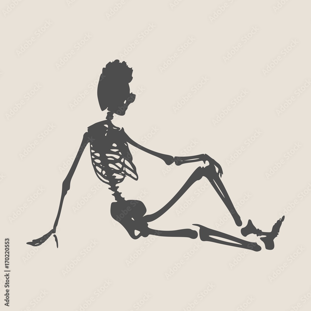 Human skeleton posing. Sitting pose. Vector illustration. Halloween ...