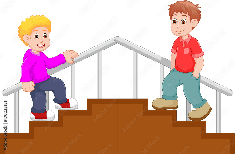 Children walking up the stairs cartoon Stock Vector | Adobe Stock