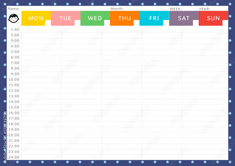 BOY WEEKLY TIME TABLE Instant cute weekly time table for boy on navy ...