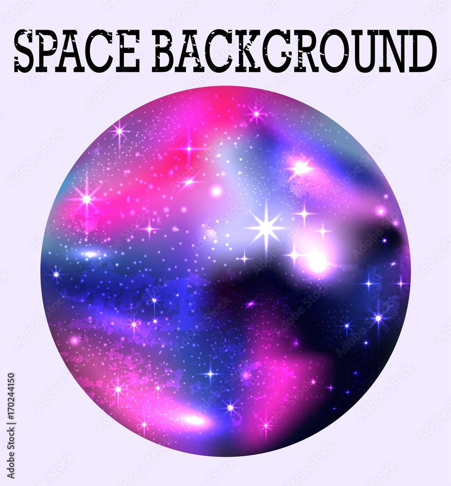 Round space background, sky, stars, and planets in beautiful colors ...