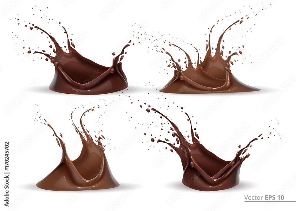 Realistic chocolate splash set Vector for design label, backgrounds ...