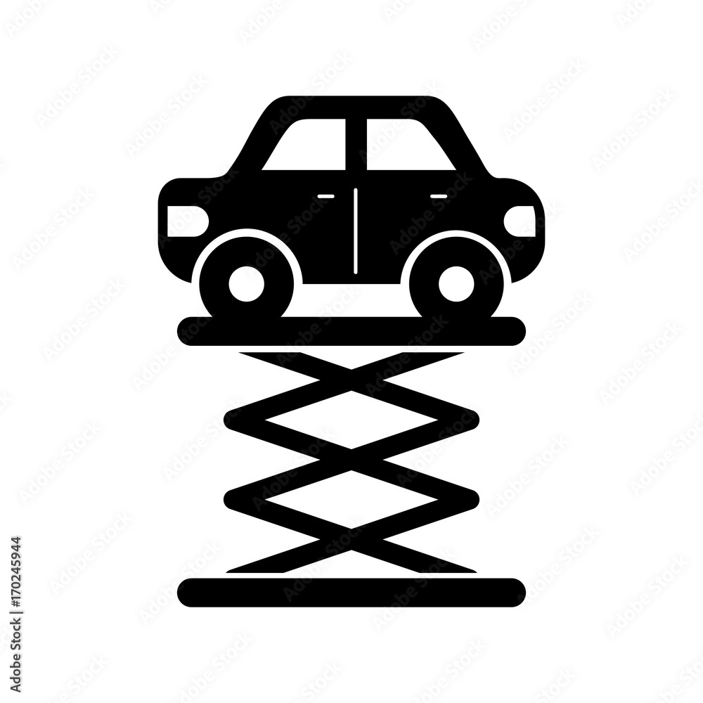 cartoon car over self propelled lift service maintenance vector ...