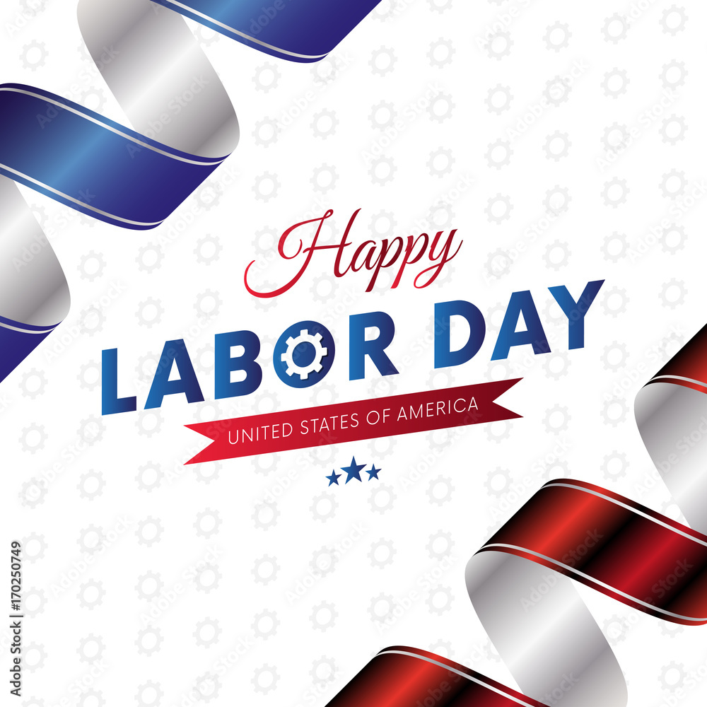 Happy Labor Day. White background. Waving flag. Red and blue gradient ...