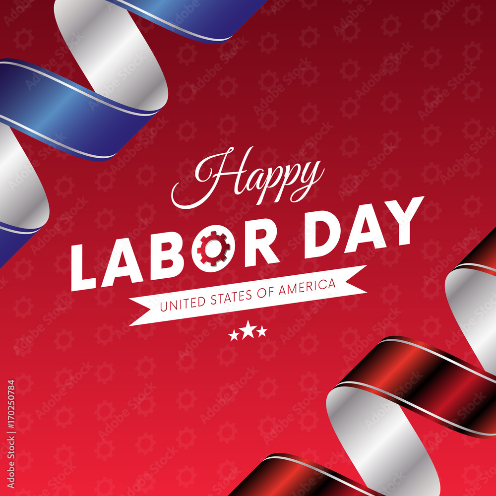 Happy Labor Day. Red gradient background. Waving flag. Red and blue ...