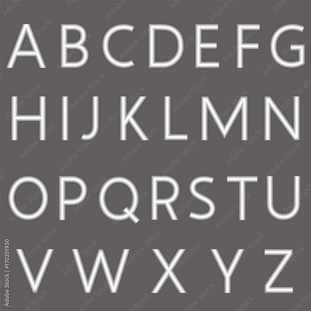 A complete set of Latin letters made from silver wire with a matte ...