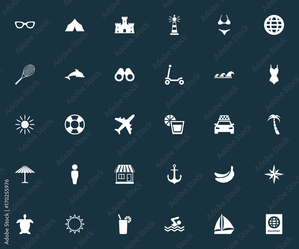 Vector Illustration Set Of Simple Seaside Icons. Elements Cycle, Sea ...