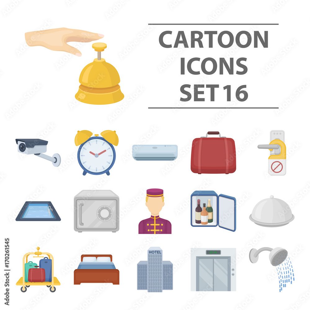 Hotel set icons in cartoon style. Big collection hotel vector symbol ...