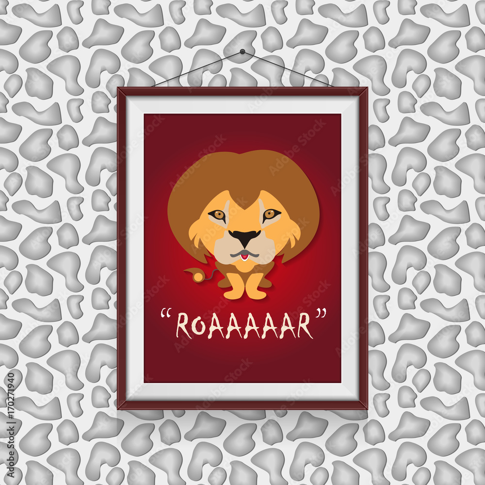 Roar like a lion - cute lion scene in photo frame hanged on the wall ...
