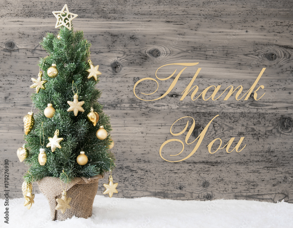 Golden Decorated Christmas Tree, Text Thank You Stock-Foto | Adobe Stock