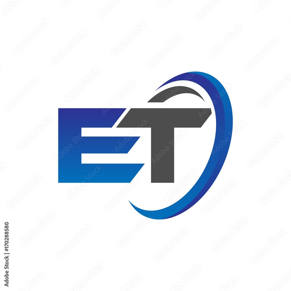 vector initial logo letters et with circle swoosh blue gray Stock ...