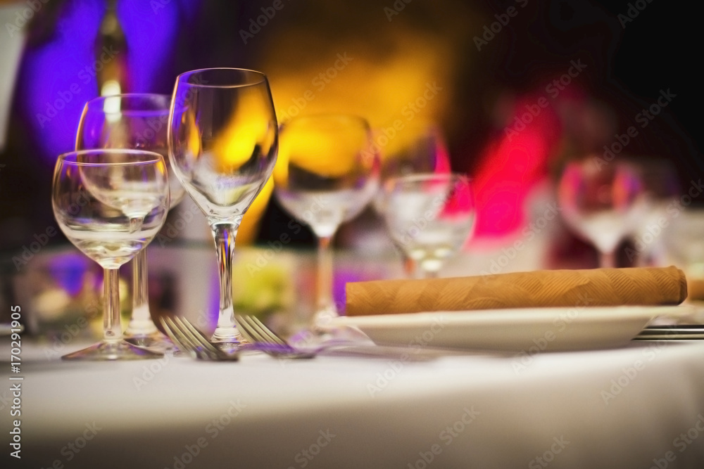 Fine table setting in gourmet restaurant Stock Photo | Adobe Stock