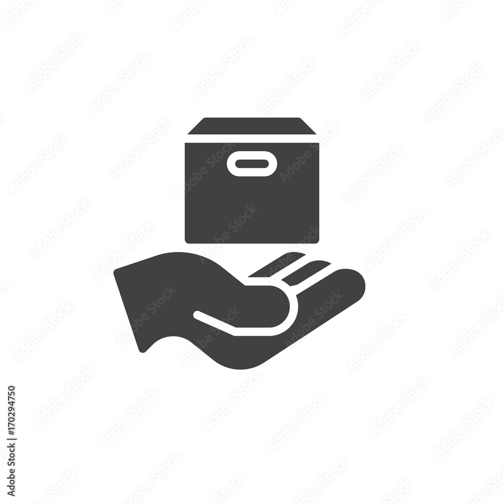 Hand holding product box icon vector, filled flat sign, solid pictogram ...