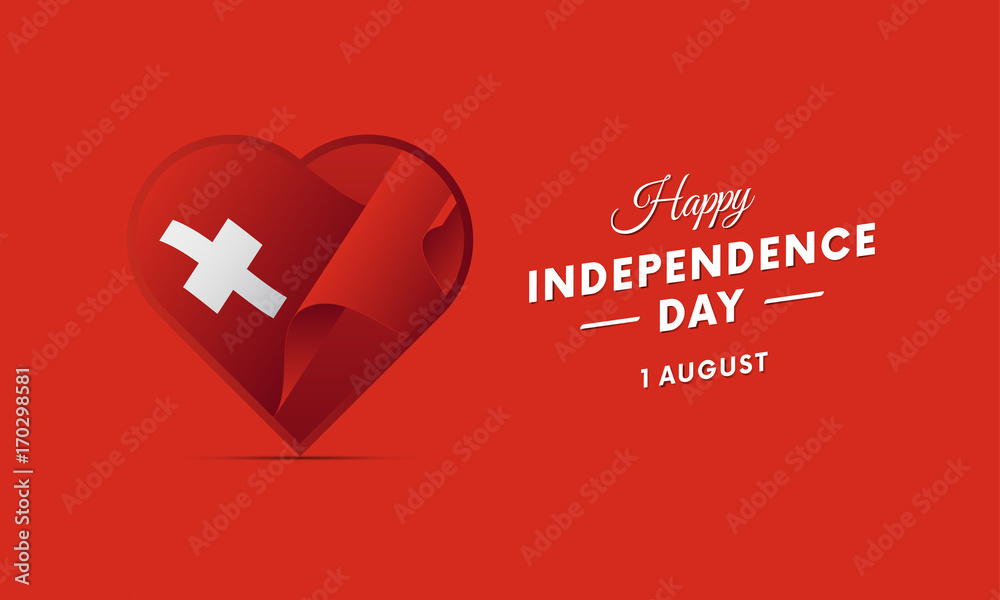 Switzerland Independence Day. 1 August. Waving flag in heart. Vector ...