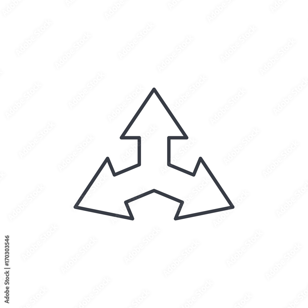 Three-way direction arrow thin line icon. Linear vector illustration ...