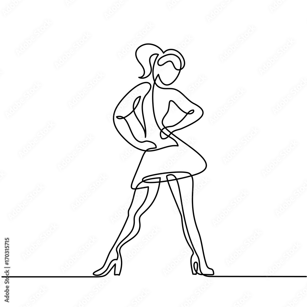 Continuous line drawing of dancing woman. Vector illustration Stock ...