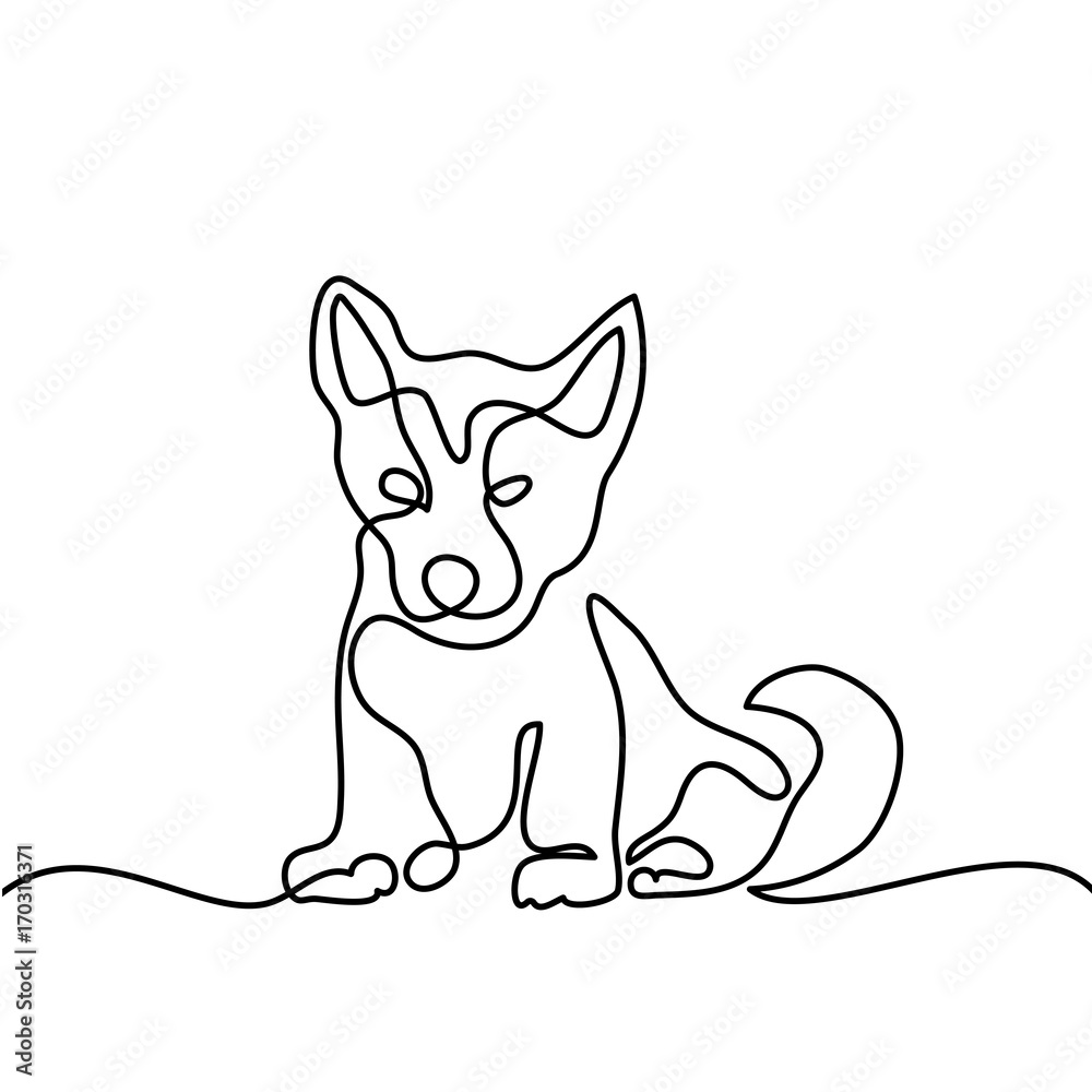 Continuous line drawing. Puppy dog sittimg. Vector illustration Stock ...