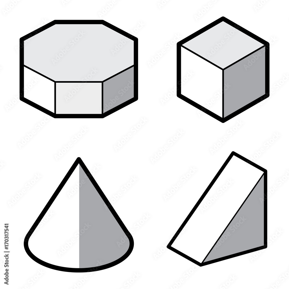 set of Basic 3d geometric shapes. Geometric solids vector illustration ...