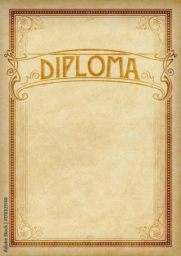 Decorative rectangular framework and banner on piece of parchment ...