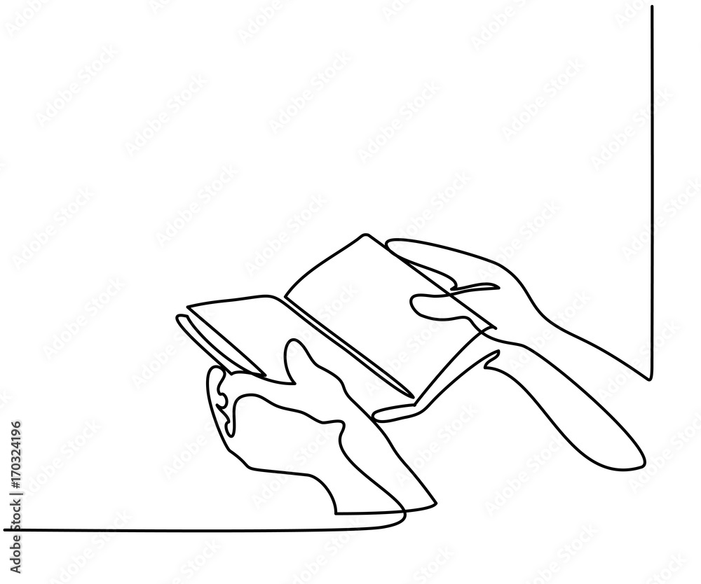 Continuous line drawing. Hands holding the bible book. Vector ...