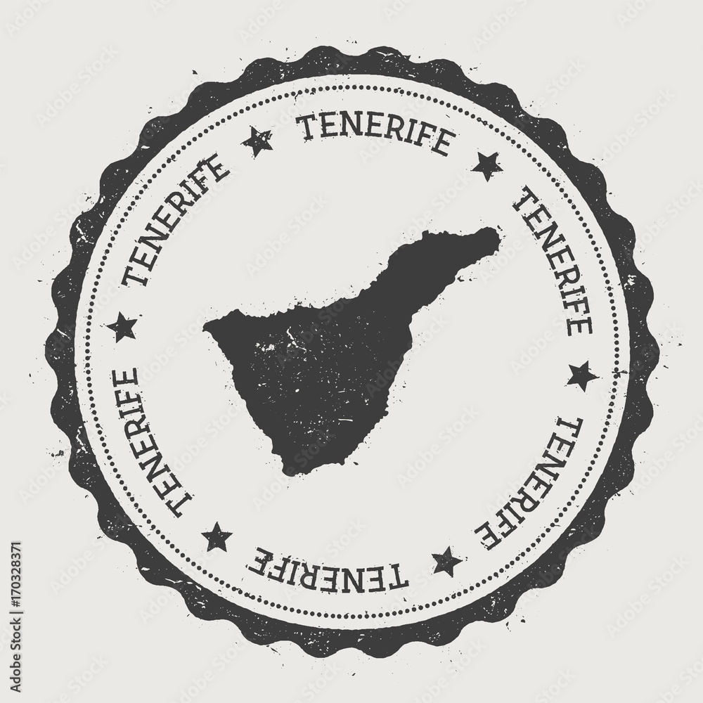 Tenerife sticker. Hipster round rubber stamp with island map. Vintage ...