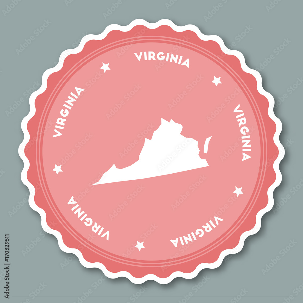 Virginia sticker flat design. Round flat style badges of trendy colors ...