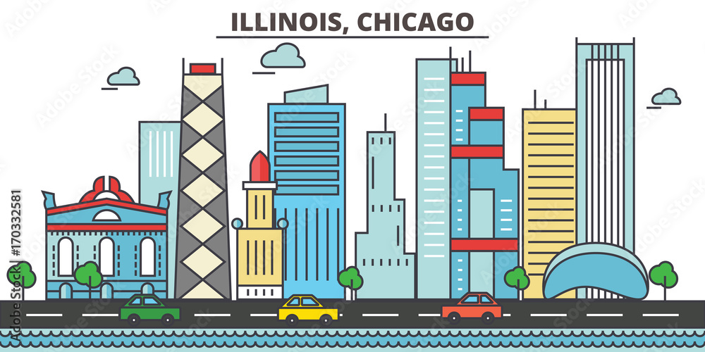 Chicago city skyline: buildings, streets, silhouette, architecture ...