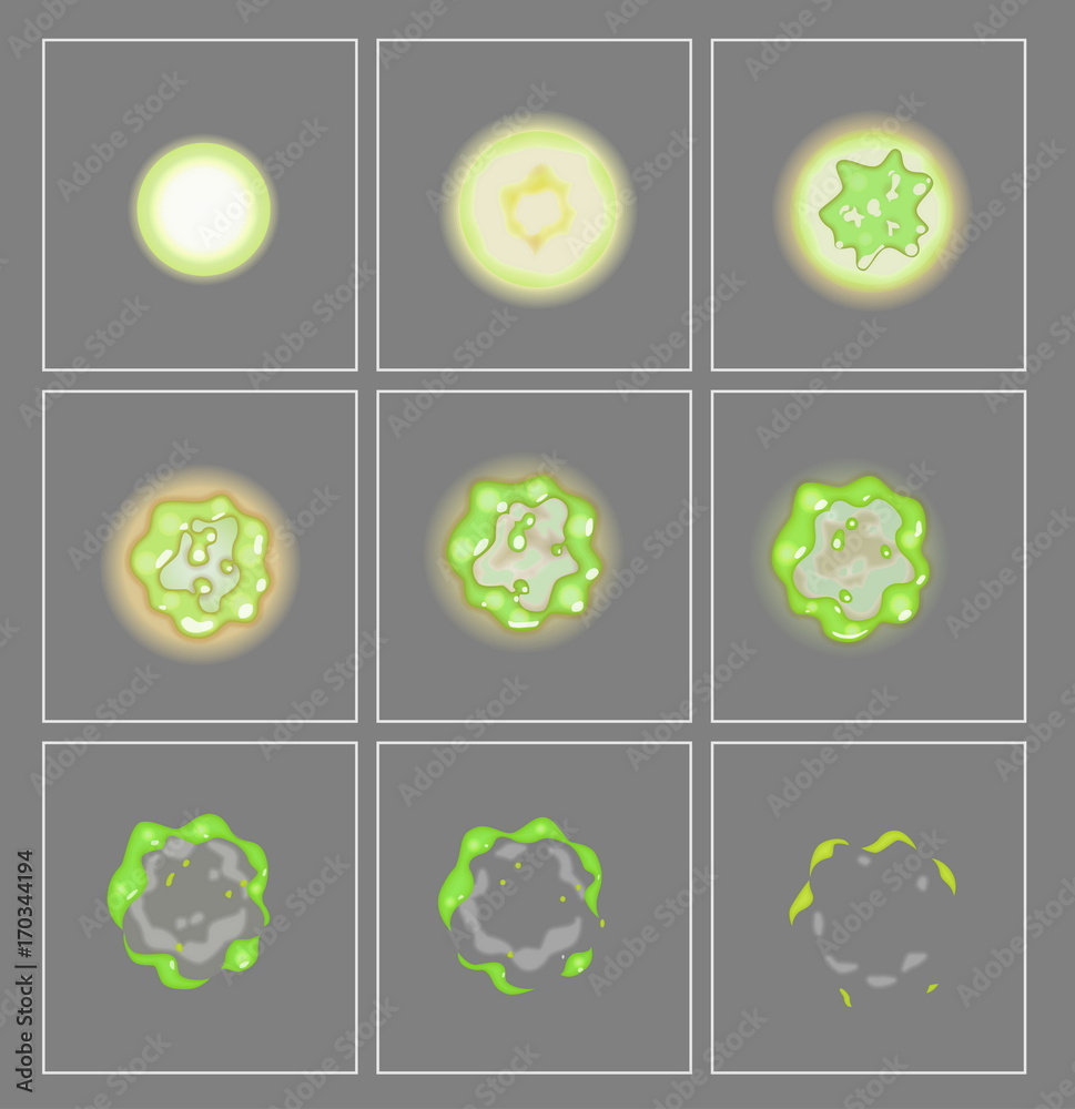 Toxic explosion special effect animation frames Stock Vector | Adobe Stock