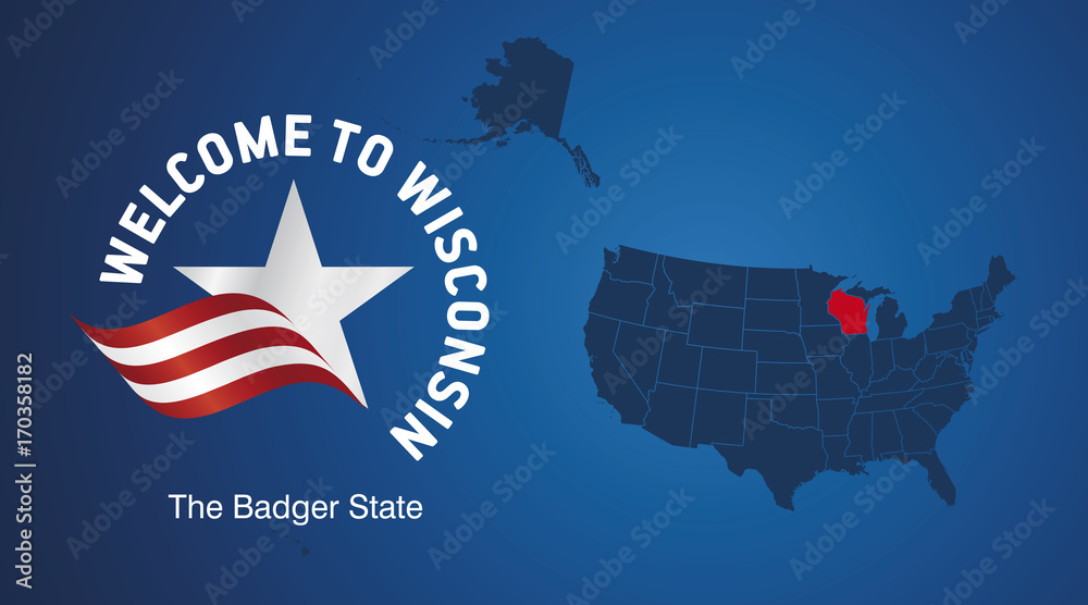 Welcome to Wisconsin USA map banner logo icon Stock Vector | Adobe Stock