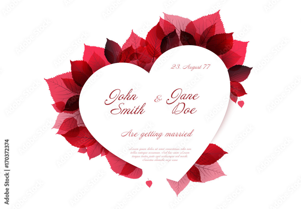 Red Leaves and Heart Invitation Layout Stock Template | Adobe Stock