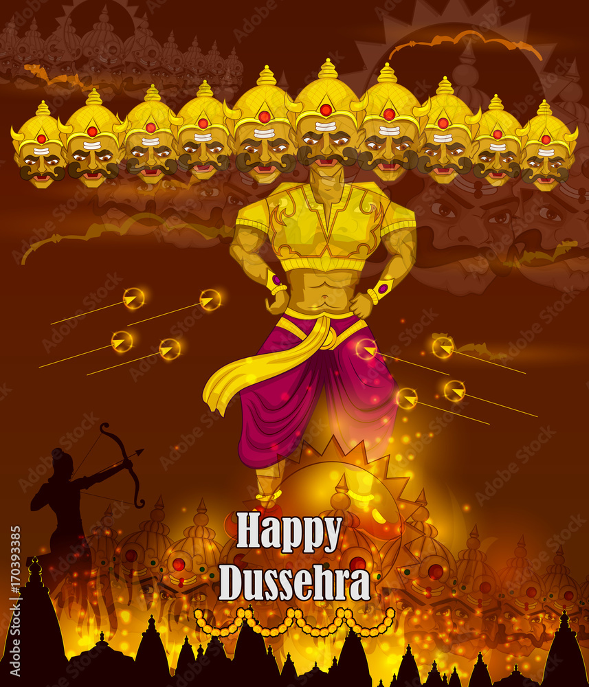 Lord Rama killing Ravana during Dussehra festival of India Stock Vector ...