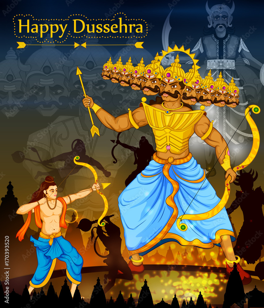 Lord Rama killing Ravana during Dussehra festival of India Stock Vector ...