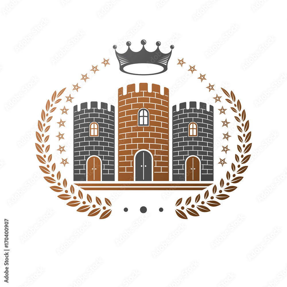 Ancient Castle emblem. Heraldic Coat of Arms decorative logo isolated ...