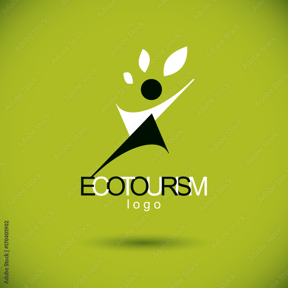 Vector illustration of joyful abstract individual with raised hands up ...