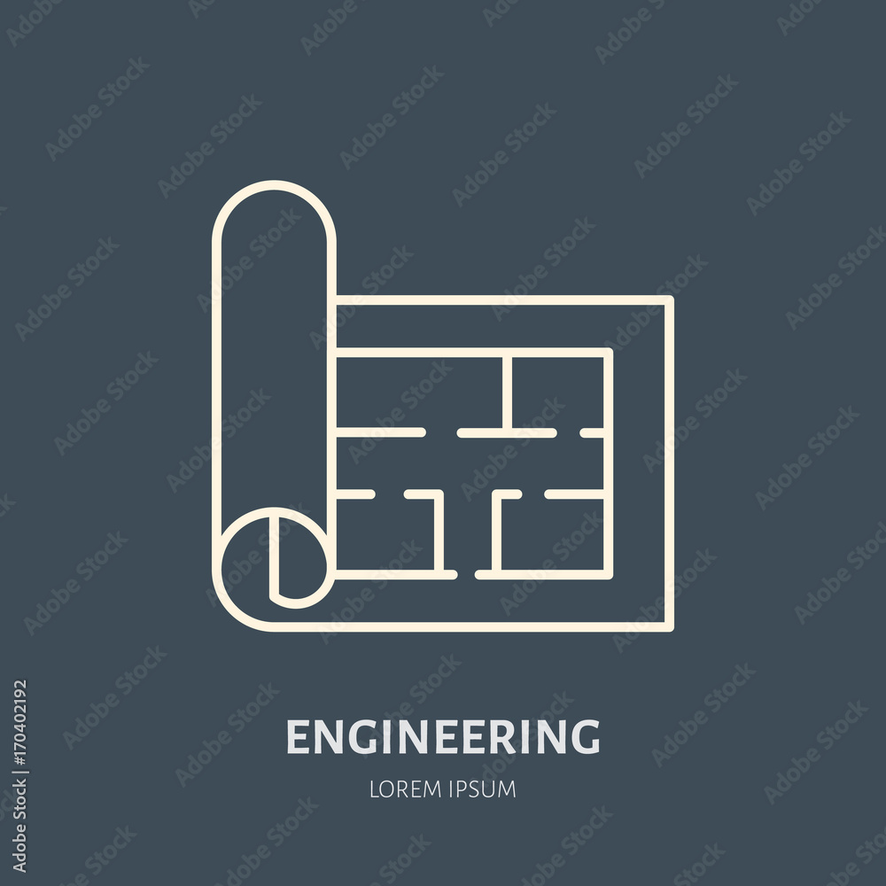 Building plan vector flat line icon. Architecture logo. Illustration of ...