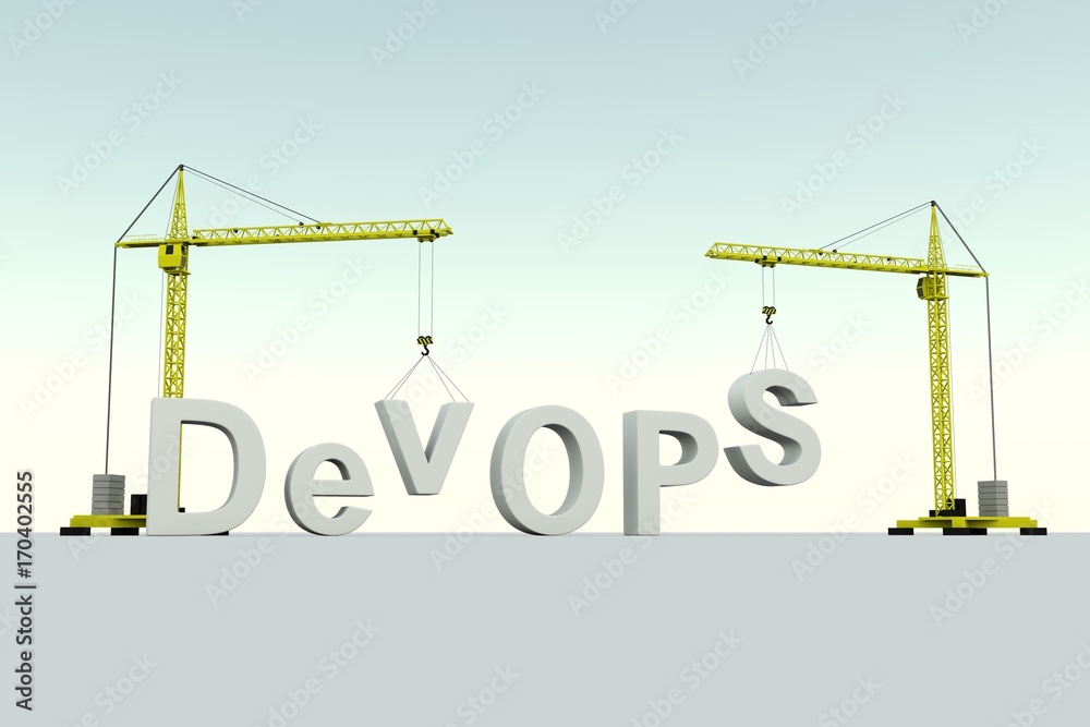 DevOPS building concept crane white background 3d illustration Stock ...