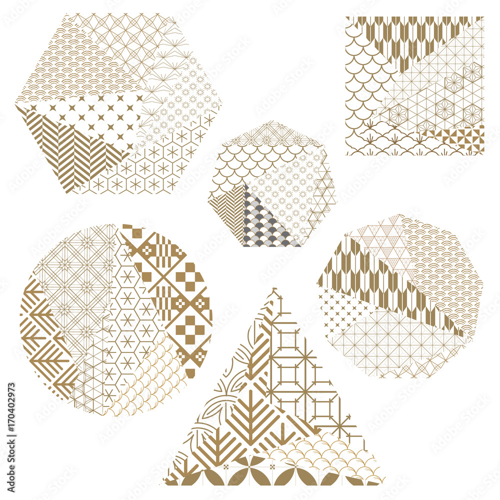 Japanese pattern vector sets in traditional graphic style mix geometric ...