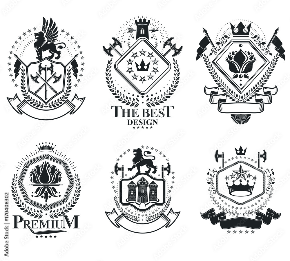Heraldic signs, elements, heraldry emblems, insignias, signs, vectors ...