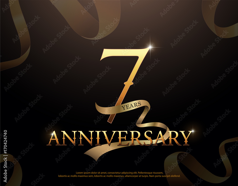 7 year anniversary celebration logotype template. 7th logo with ribbons ...