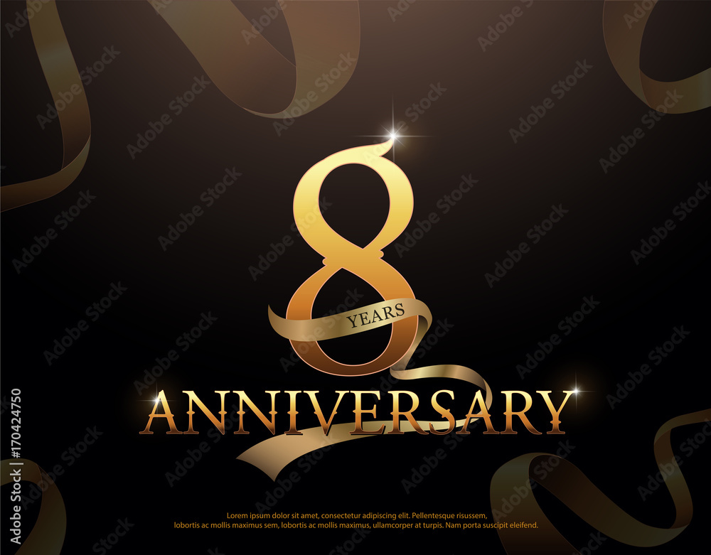 8 year anniversary celebration logotype template. 8th logo with ribbons ...