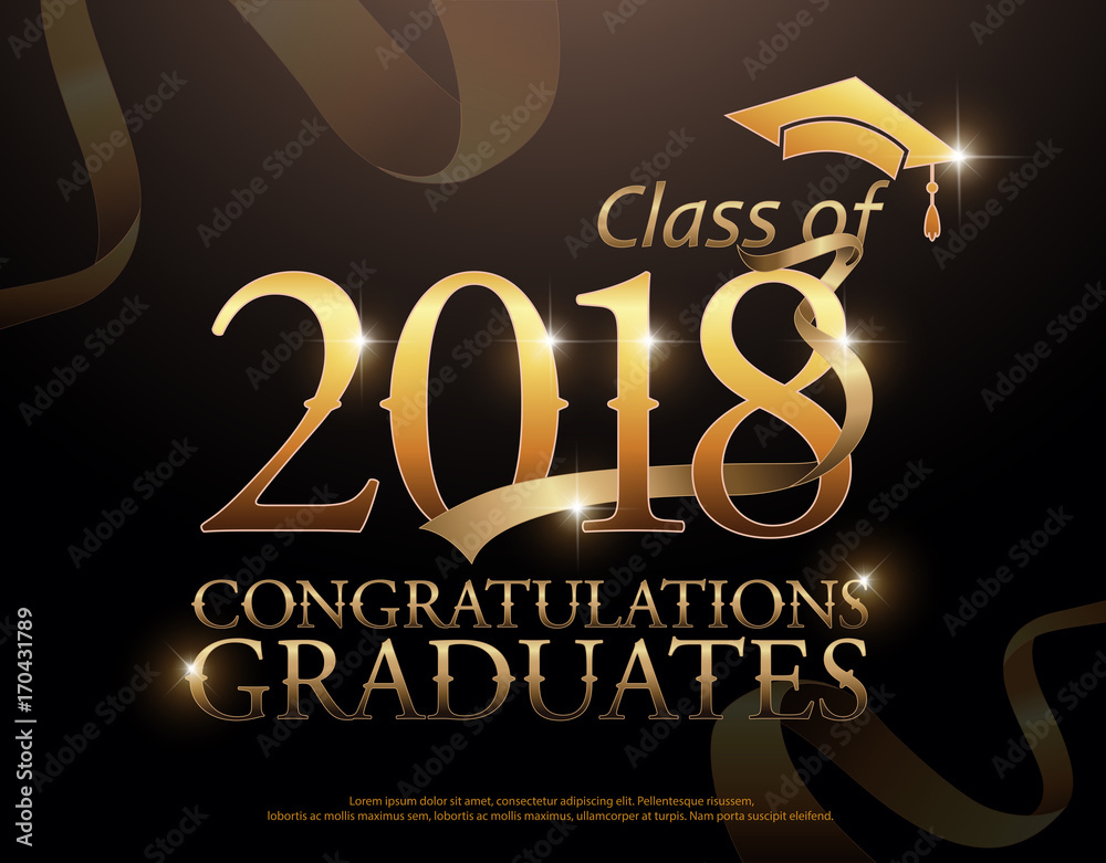 Class of 2018 Congratulations Graduates gold text with red ribbons on ...