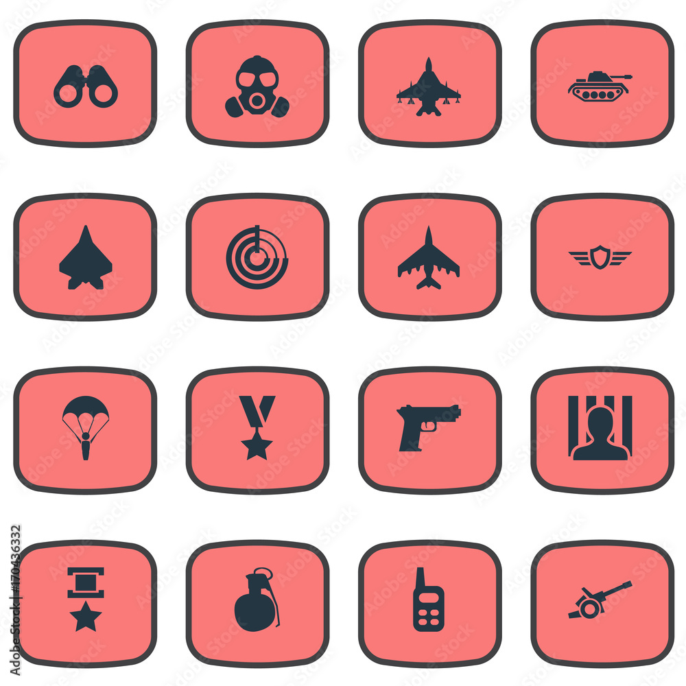 Vector Illustration Set Of Simple War Icons. Elements War-Plane, Gun ...