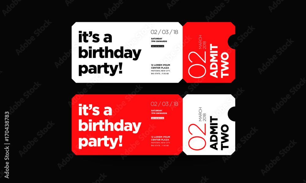 Birthday Party Invitation in Flat Ticket Style Design With Venue Date ...